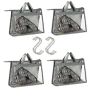 HAN SHENG 4 Pcs Clear Handbag Storage Organizer Bag Collection Storage Holder Dust Cover Bags Transparent Purse Protector Storage Bag with Zipper and Handle for Closet Shelf (Grey)