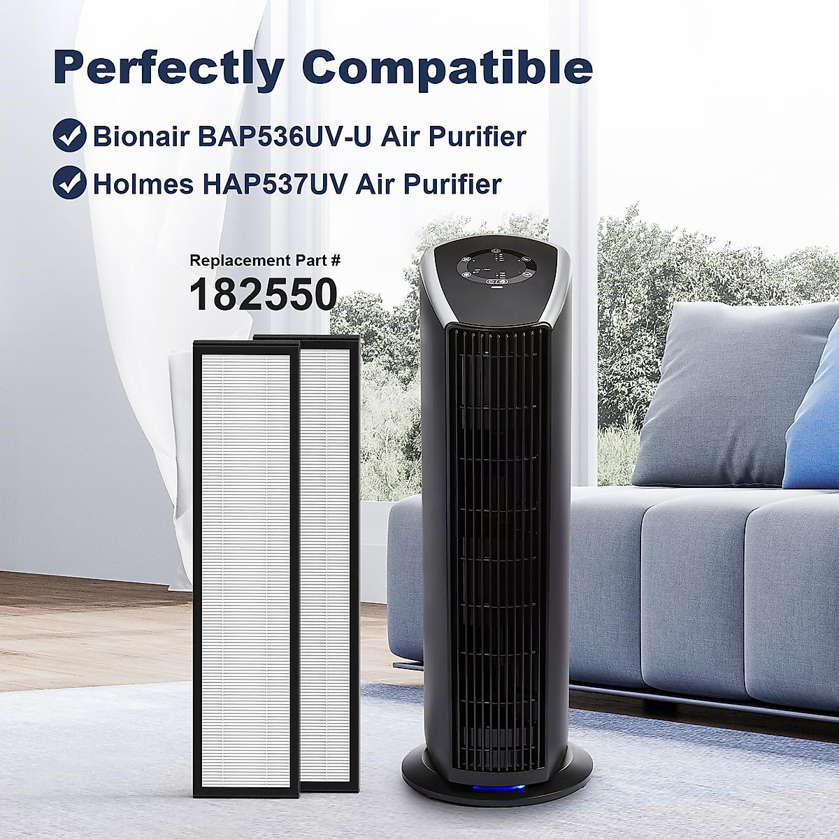 182550 Replacement Filter Compatible with Bionair BAP536UV-U Air Purifier and Holmes HAP537UV / 2141139 Air Purifier, 2 H13 True HEPA and 6 Carbon Pre-Filter