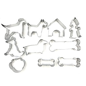 JOKUMO Dog Lover Complete Cookie Cutters Set – 10 PC High Grade 430 Stainless Steel –Golden Retriever, Miniature Schnauzer, Dachshund, Dog sit position, Dog Paw, Dog House, Fire Hydrant and 3 Dog Bone