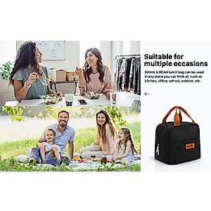 DANIA & DEAN Insulated Lunch Bag, Durable Freezable Lunch Box for Women/Men/Kids Double Zippers Wide Open Tote Bag Leakproof Thermal and Cooler Reusable Lunch Box for Office/School/Outdoor(Black)