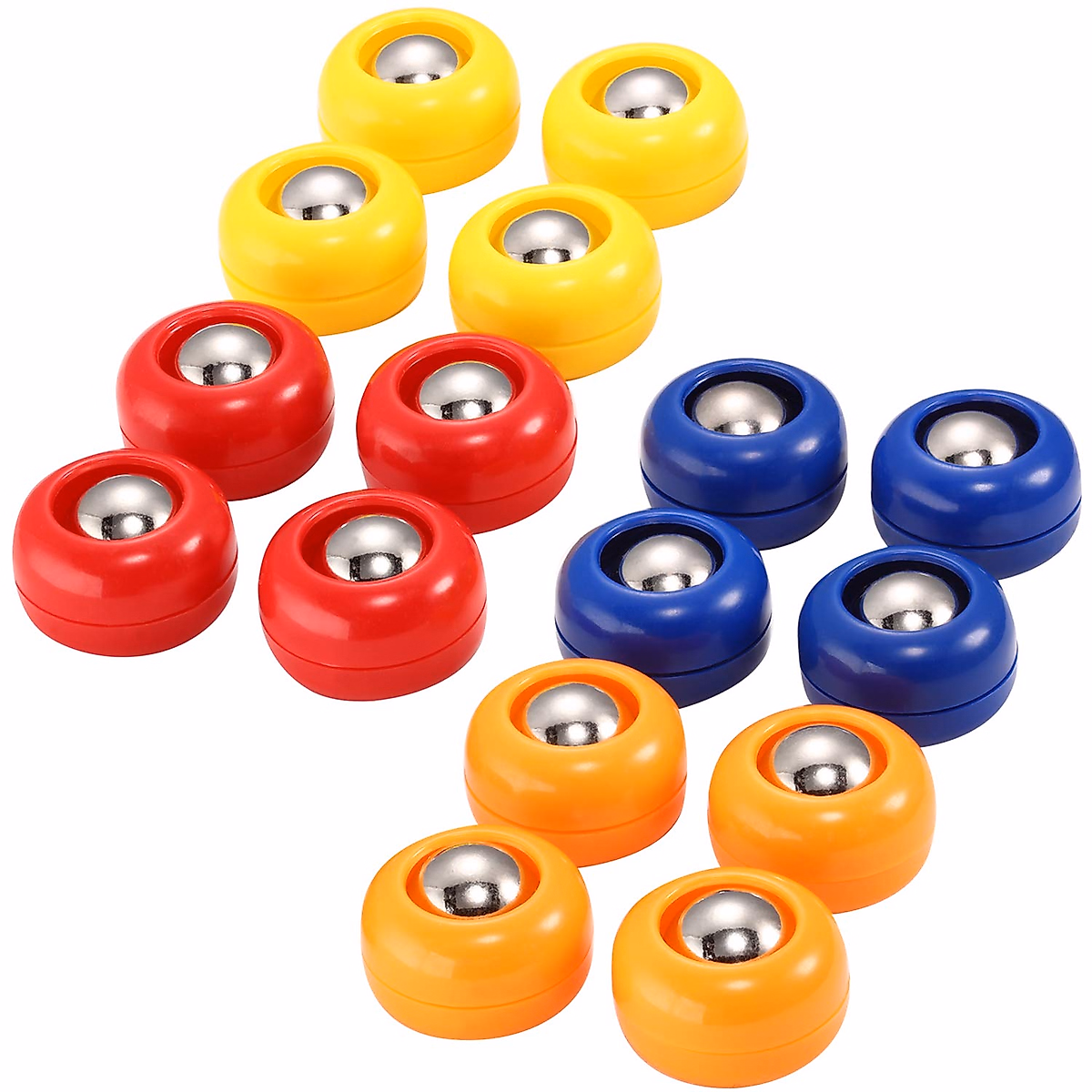 Gejoy 16 Pieces Mini Shuffleboard Replacement Pucks Tabletop Equipment Rollers Set Shuffleboard Curling Accessories (Red, Blue, Orange, Yellow)