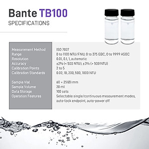 Bante TB100 Portable Turbidity Meter | Turbidimeter Kit | 2 to 5 Points Calibration, Selectable Turbidity Units - NTU/FNU/EBC/ASBC, 100 Sets of Data Storage, USB Interface