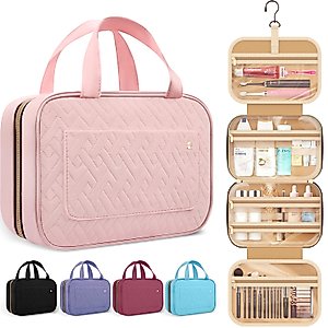 HOTOR Travel Toiletry Bag for Women with Hanging Hook - Portable Cosmetic Case, Toiletry Bag for Traveling Women, Waterproof Travel Essentials, Pink