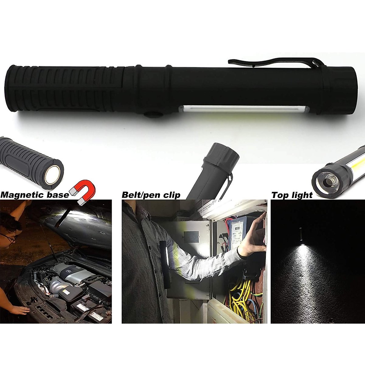 COB LED Work Flashlight with Magnetic Base and Clip Multi-Function Pocket Pen Light Inspection Work Light, 4 PCS