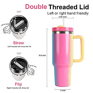 AFINSEA 40oz Tumbler with Handle,Insulated Tumbler with Lid and Straw,Double Wall Vacuum Stainless Steel Travel Mug Iced Coffee Car Cup for Hot and Cold Beverage(Fairyland Pink)