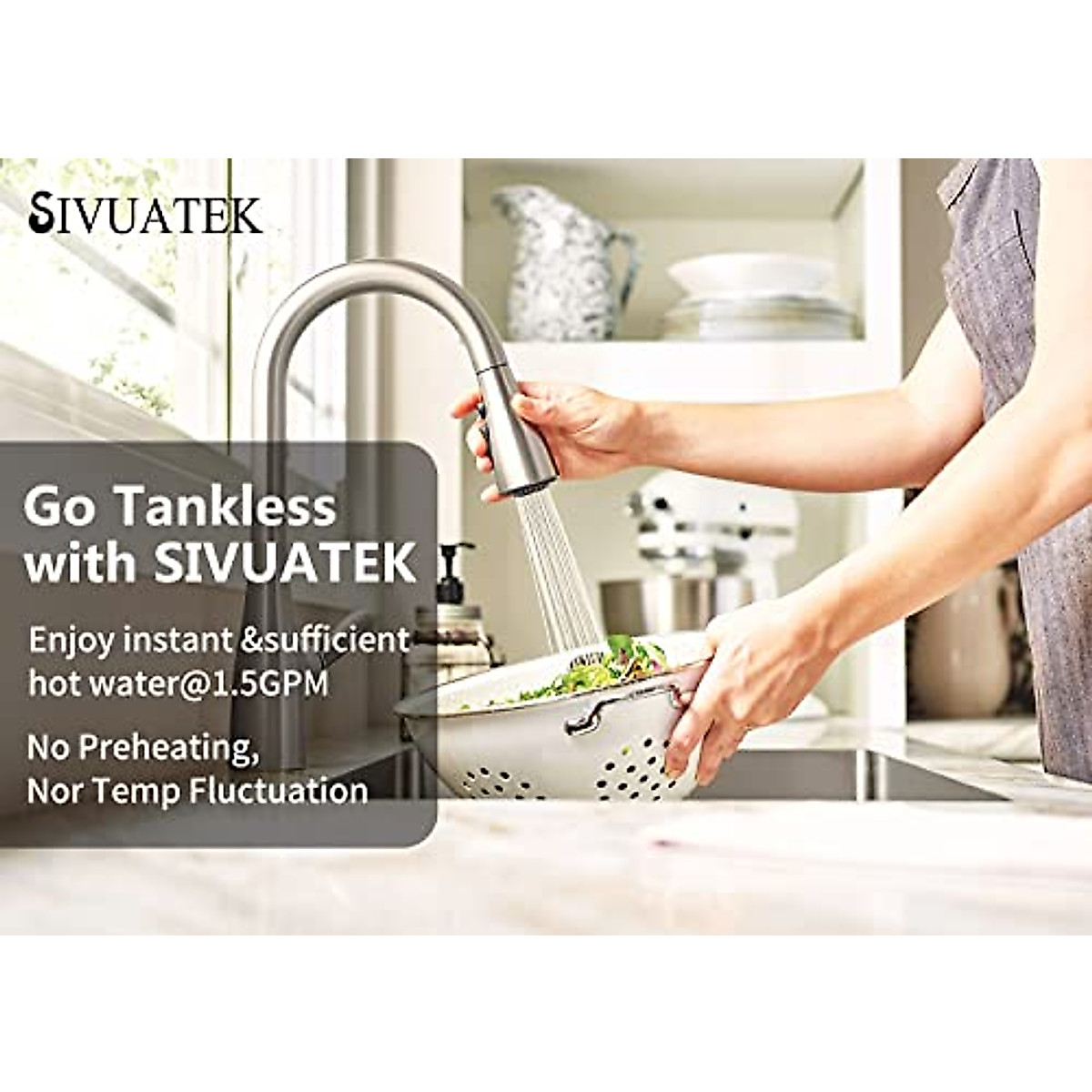 Electric Tankless Water Heater, SIVUATEK on Demand Water Heater Electric Smart Control Point of Use Water Heater Instant 6.5kW 240V for Faucets M1-65B