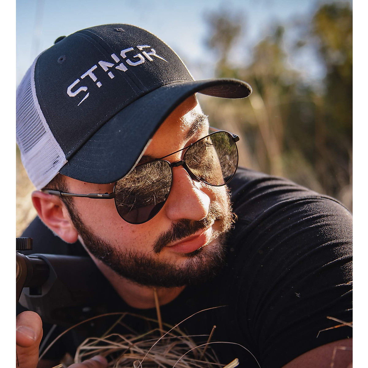 STNGR Aviators Sunglasses (Black, Smoke)