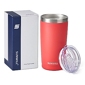 SUNWILL Travel Coffee Tumbler 20 oz, Insulated Mug with Lid, Stainless Steel Cup for Hot and Cold Drinks, Powder Coated Coral