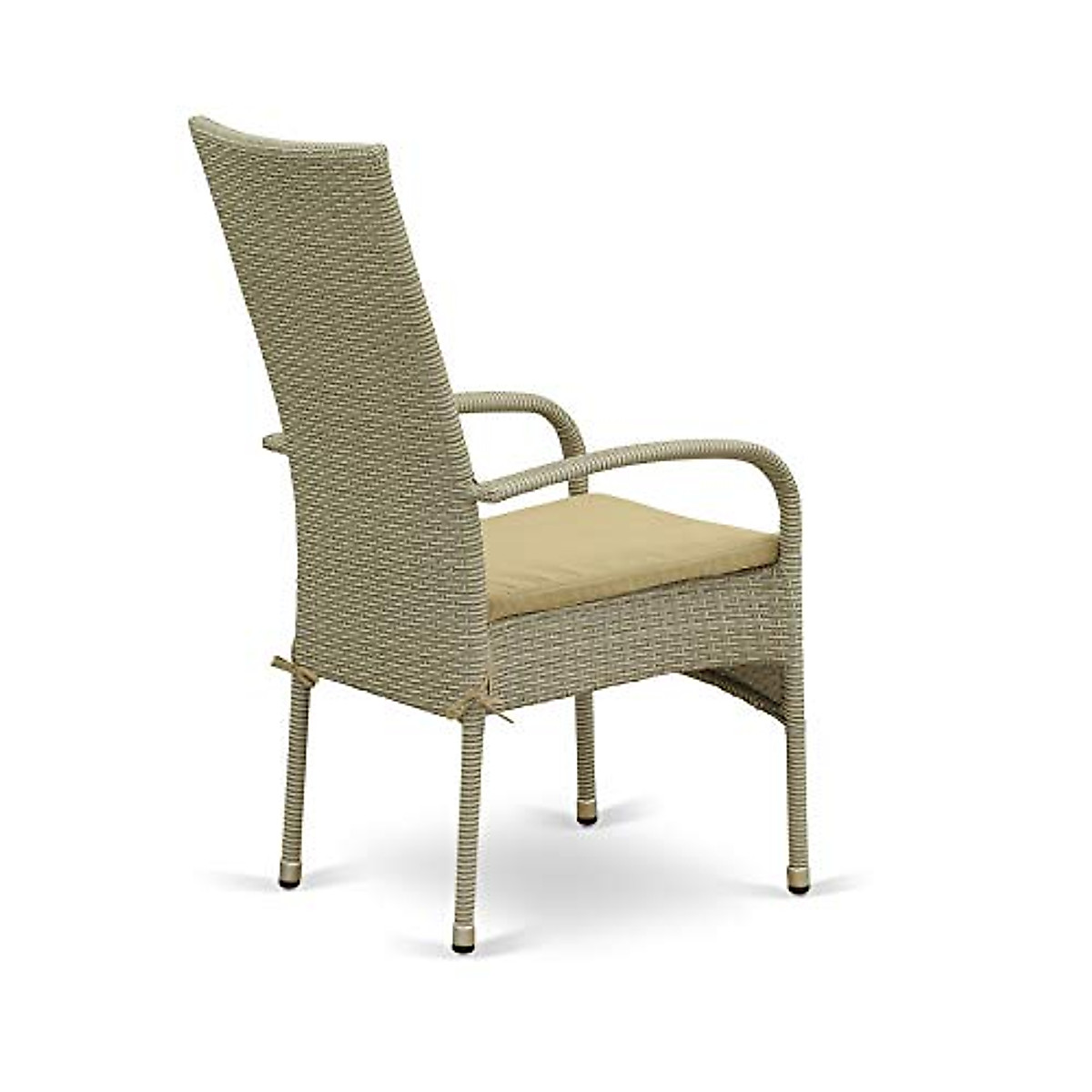 East West Furniture GUOS5-03A 5 Piece Outdoor Patio Conversation Sets Includes a Rectangle Wicker Dining Table with Glass Top and 4 Balcony Backyard Armchair with Cushion, 36x60 Inch, Natural Linen