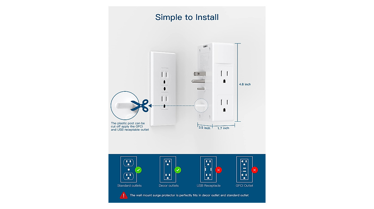 10Ft Surge Protector Power Strip with 1800J Safety Protection