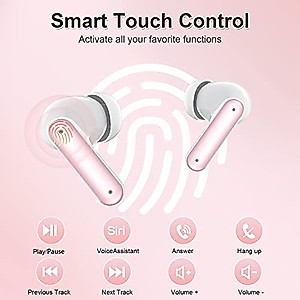 ZIUTY Wireless Earbuds, Bluetooth 5.3 Headphones 50H Playtime with LED Digital Display Charging Case, IPX5 Waterproof Earphones with Mic for Android iOS Cell Phone Computer Laptop Sports (Pink)