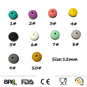 Arakierst 100pcs Silicone Abacus Pearl Focal Beads for Pen 12mm Silicone Flat Spacer Beads for Keychain Making DIY Jewelry Woman Lanyard Craft
