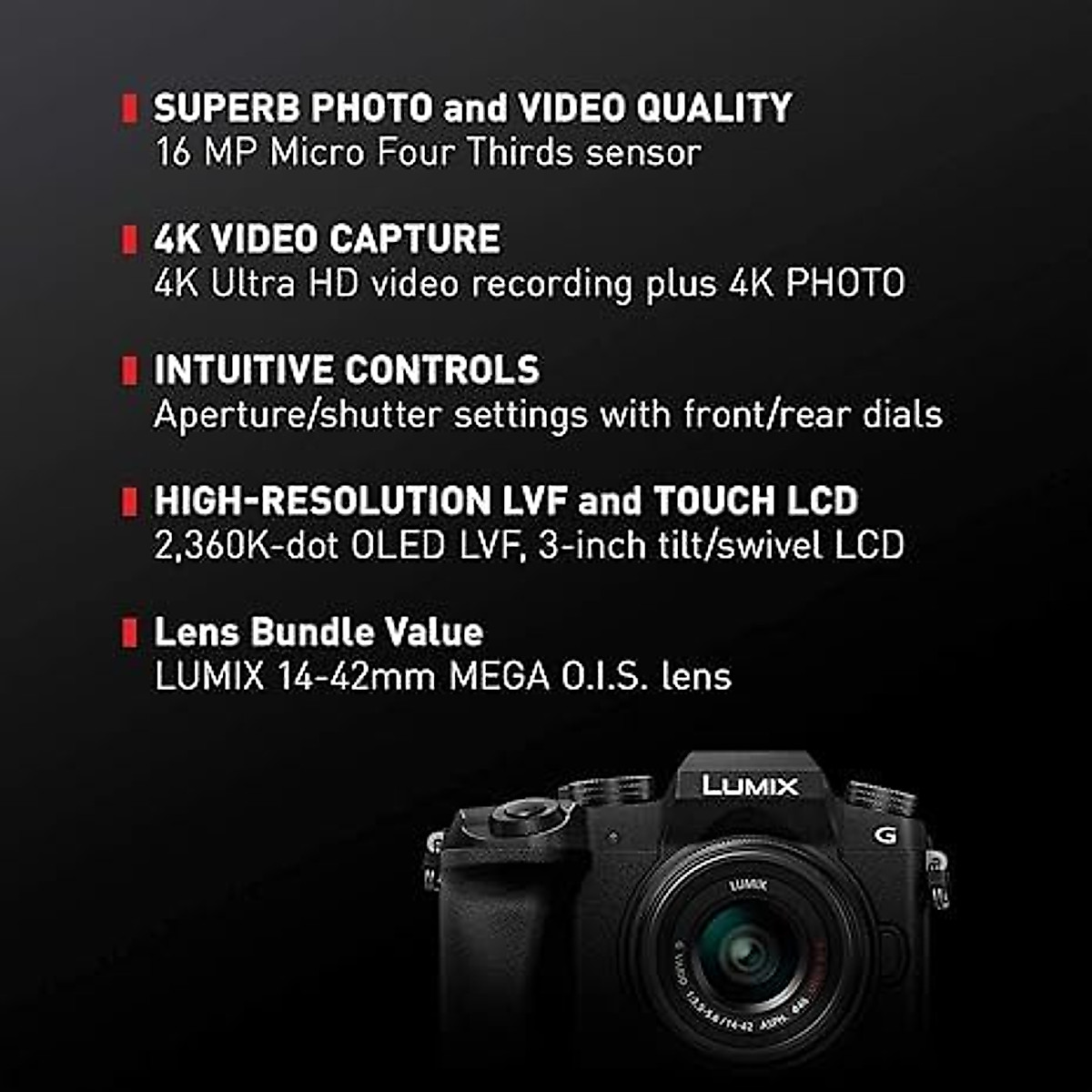 Panasonic LUMIX G7 4K Digital Camera, with LUMIX G Vario 14-42mm Mega O.I.S. Lens, Advanced Accessory and Travel Bundle (3 Years Panasonic Warranty) (Black)