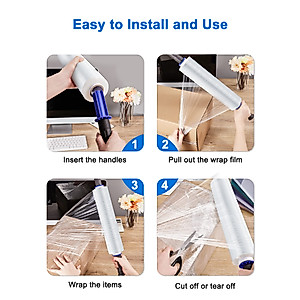 PARAKE 2-Pack Stretch Wrap Film, 15 Inch x 1000 Feet Shrink Wrap with Handles, Industrial Strength Plastic Wrap Roll, Heavy-Duty Shrink Film Roll, for Moving Storage Pallet Packing, 60 Gauge, Clear