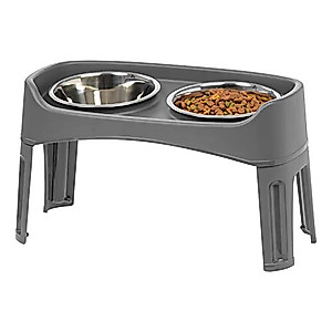 IRIS USA Large Elevated Pet Feeder with Attachable Legs and 2 Stainless Steel Bowls, For Small to Large Dogs Cats with 2 Quart Bowls and 12"H Legs Raised Pet Feeding Station, Dark Gray