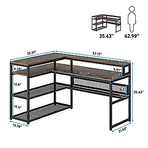 Tribesigns L-Shaped Computer Desk with Monitor Shelf Stand, L Shaped Corner Desks with Large Wood Desktop Industrial Heavy Duty Metal Frame Storage Shelves for Office Home, Rustic Brown Black