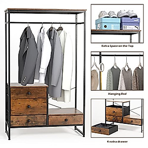 YIGOBUY Free Standing Closet Organizer Heavy Duty Garment Rack with 4 Drawers Extra Large Entryway Hall Tree with Shoe Storage Wardrobe Clothes Garment Rack