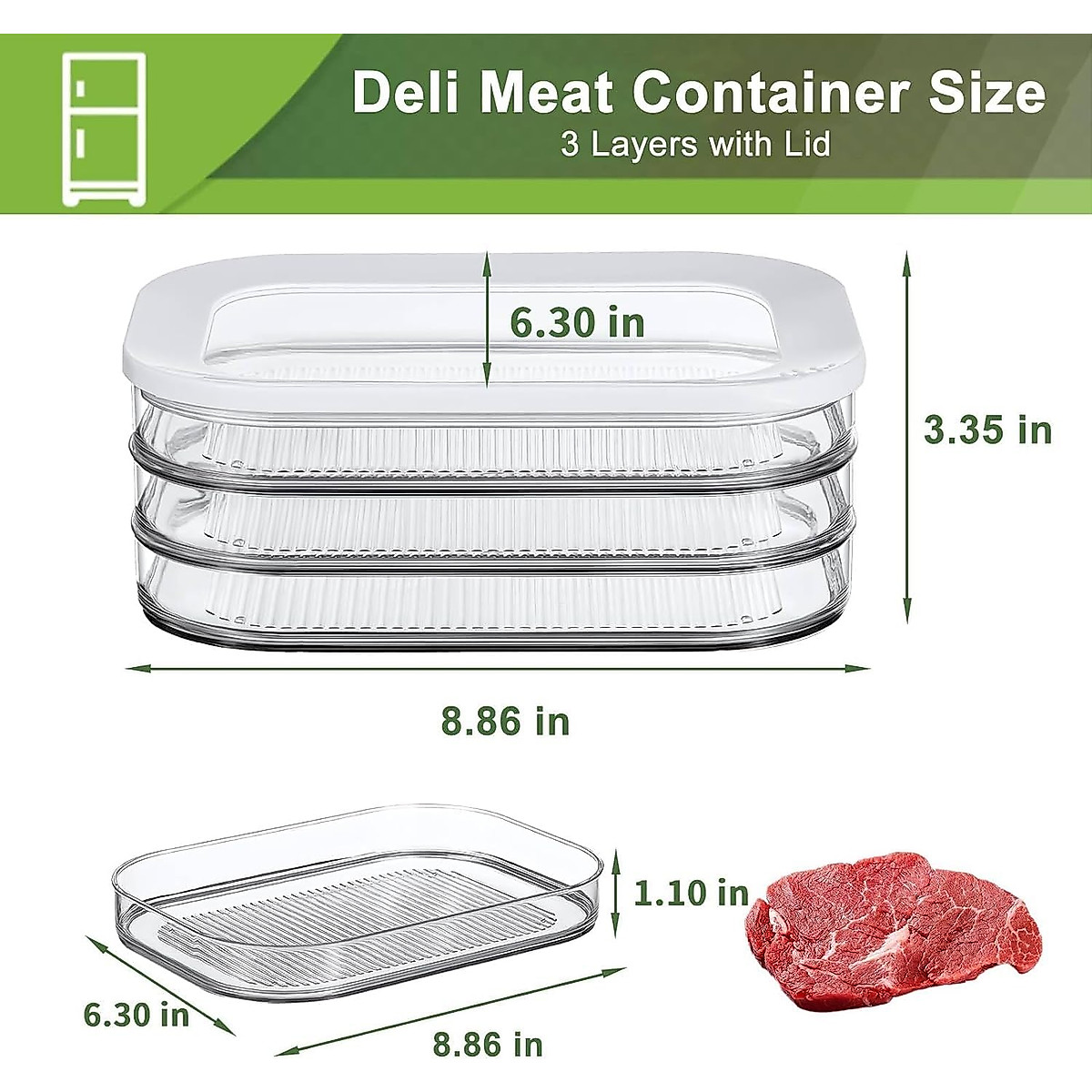 CHACHAE Deli Meat Container for Fridge,Bacon Lunch Meat Container for Refrigerator,Meal Prep Containers,Stackable Food Storage Boxes with Lid for Cold Cuts,Salami,Deli,Lunch Meat,BPA Free,18.6oz