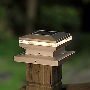 Dynaming 2 Pack Solar Post Lights, Outdoor Decorative Post Cap Light, Solar Powered White Shell Caps, High Brightness Warm White SMD LED Lighting for Fence Deck Patio, Fit 4x4, 5x5 or 6x6 Wooden Post