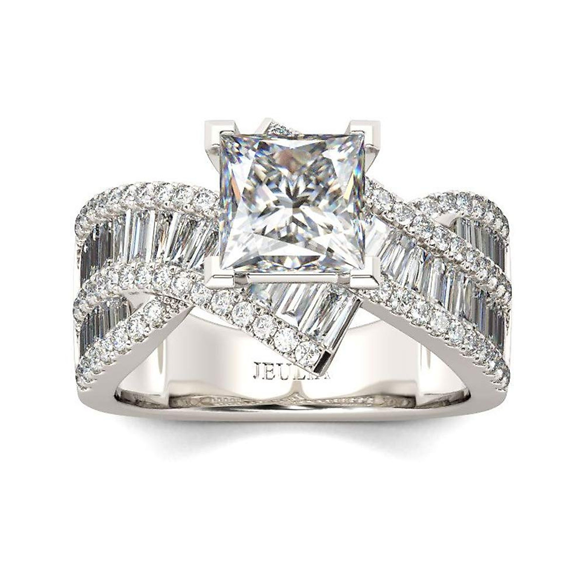 Jeulia 2 Carat Princess Cut Engagement Rings Women Sterling Silver White Diamond Bypass Ring Cubic Zirconia Twisted Wedding Bridal Ring Set Anniversary Promise Ring with Jewelry Box (8)