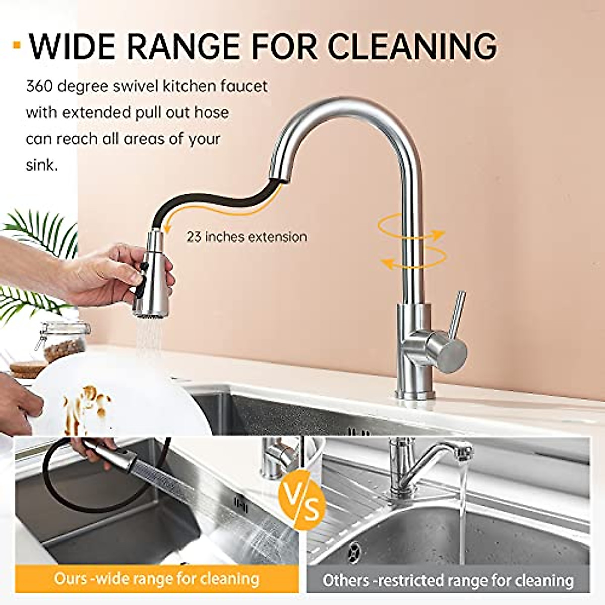 Hiqufet Kitchen Faucet with Pull Down Sprayer Brushed Nickel, High Arc Single Handle Kitchen Sink Faucet, Commercial Modern Farmhouse rv Stainless Steel Kitchen Faucets, Llave de fregadero de cocina