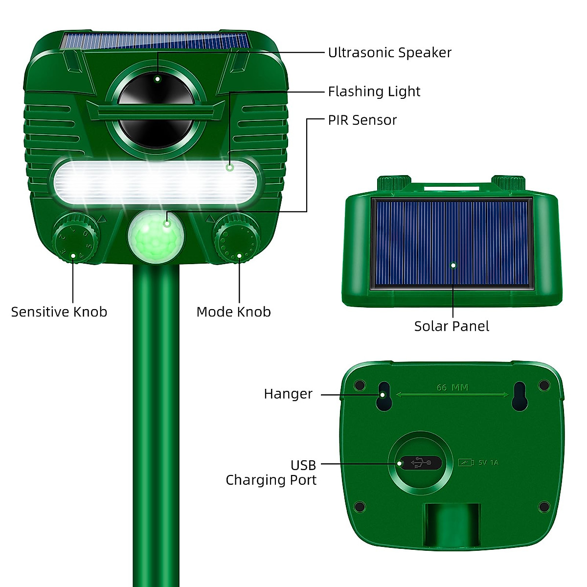 2024 Upgraded Animal Repellent Outdoor Solar Deer Repellent Devices Raccoon Repellent Ultrasonic Cat Repellent Coyote Deterrent Motion Activated Cat Deterrent Squirrel Repellent Skunk Repellent