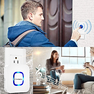 Wireless Doorbell, Coolqiya Door Bell Chimes Kit with 3 Plugin Receivers and 2 Remote Waterproof Push Buttons, Operating Range Up to 1000 Feet, 58 Melodies and 5 Volume Levels, LED Flash, White