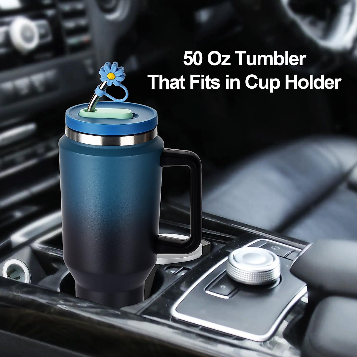 50 oz Stainless Steel Tumbler with Handle & Fruit Infuser & Carrier Bag,Insulated Tumbler with Lid & Straw,Travel Mug Cup Holder Friendly,Large Tumbler for Water, Iced Tea or Fruit,Gift for Men Women