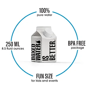 Boxed Water 8.5 oz. (24 Pack) – Purified Drinking Water in 92% Plant-Based Boxes, 100% Recyclable, BPA-Free, Refillable Cartons, Sustainable Alternative to Plastic Bottled Water, Mini Water for Kids