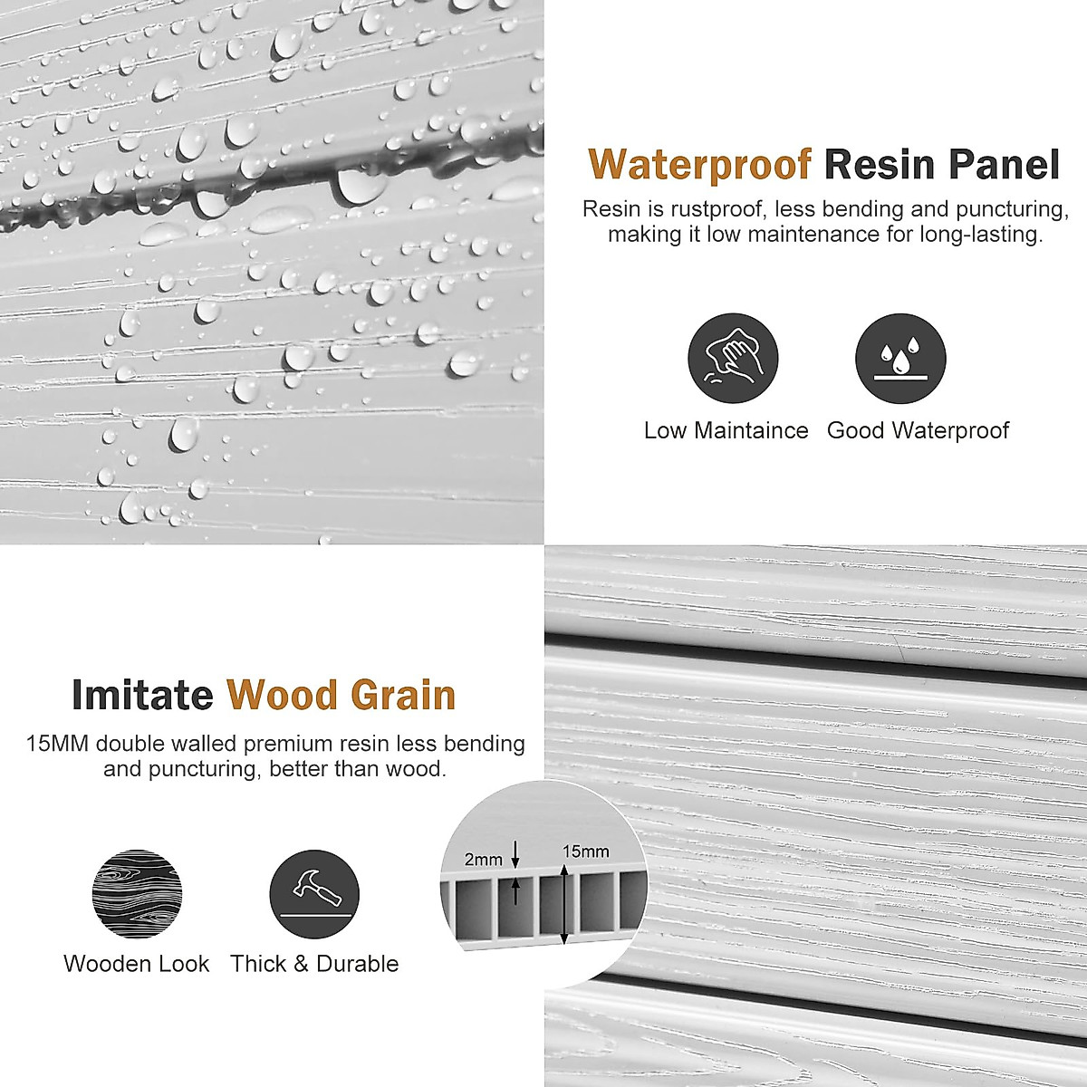 WACASA Storage Shed 4X6 FT,Resin Outdoor Storage Shed with Floor & Lockable Door, All Weather Plastic Lean to Shed with Window and Vent, Garden Tool Shed for Bike,Toy,Lawnmower (Grey)