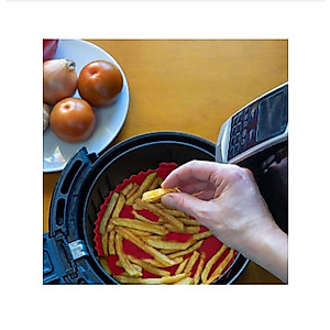 6.7 inch reusable silicone air fryer baskets; heat-resistant simple to clean. Silicone Pot for Air Fryer Oven Accessories, (Blue + Red)