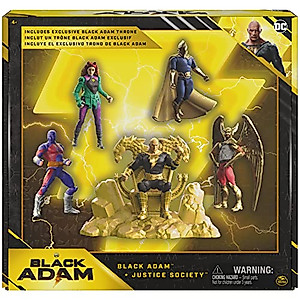DC Comics, Black Adam and Justice Society Set, 4-inch Black Adam Toy Figures and Throne, Hawkman, Dr. Fate, Atom Smasher, Cyclone, Kids Toys for Boys and Girls Ages 3 and Up (Amazon Exclusive)