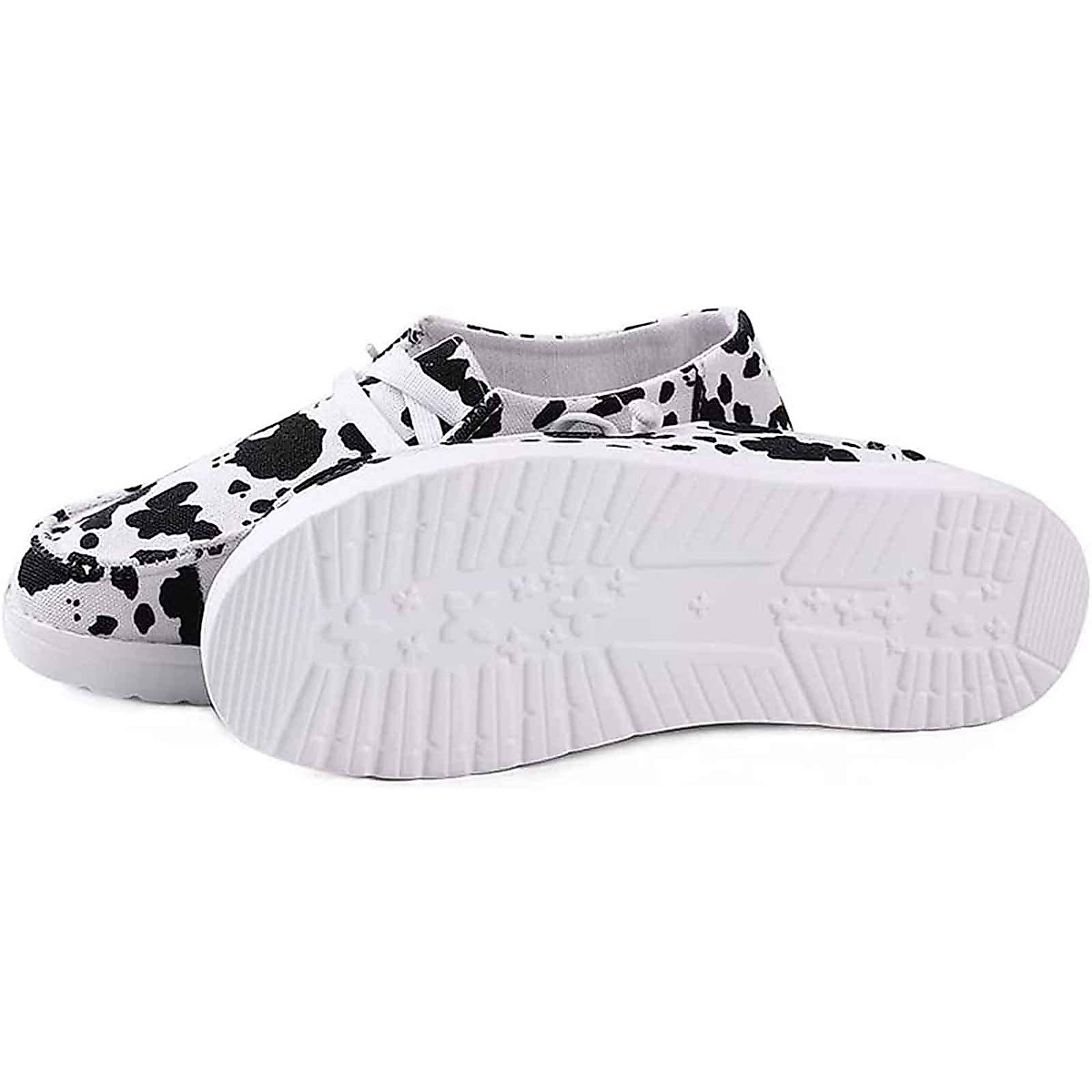 LELEBEAR Cow Print Shoes, Cow Print Shoes for Women, Flat Lace-Up Slip On Women Comfortable Print Sneakers (Cow Print Shoes, 9.5 US)