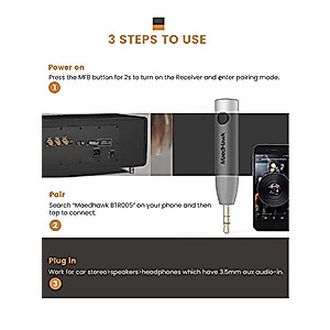 Bluetooth 5.0 Receiver, MaedHawk Bluetooth Aux Adapter Portable Wireless Audio Car Kit with 3.5mm Jack for Home Music Streaming Stereo Headphones Speakers
