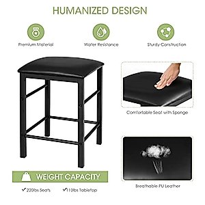 COSTWAY 3 Pieces Dining Table Set, 2 Person Kitchen Breakfast Table and Chair Set Pub Table and Chairs Set, Counter Height Dining Table Set with 2 Bar Stools (Black)