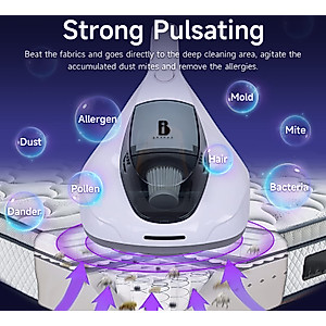 Boreas Handheld Allergen Vacuum Cleaner UV Bed Vacuum, Mattress Vacuum Cleaner, Large Pulsating Pad, True HEPA Filter, Removes Dander, Hair, Dust, Pollen, for Allergies, Pets | Bedding, Sofa, AP002