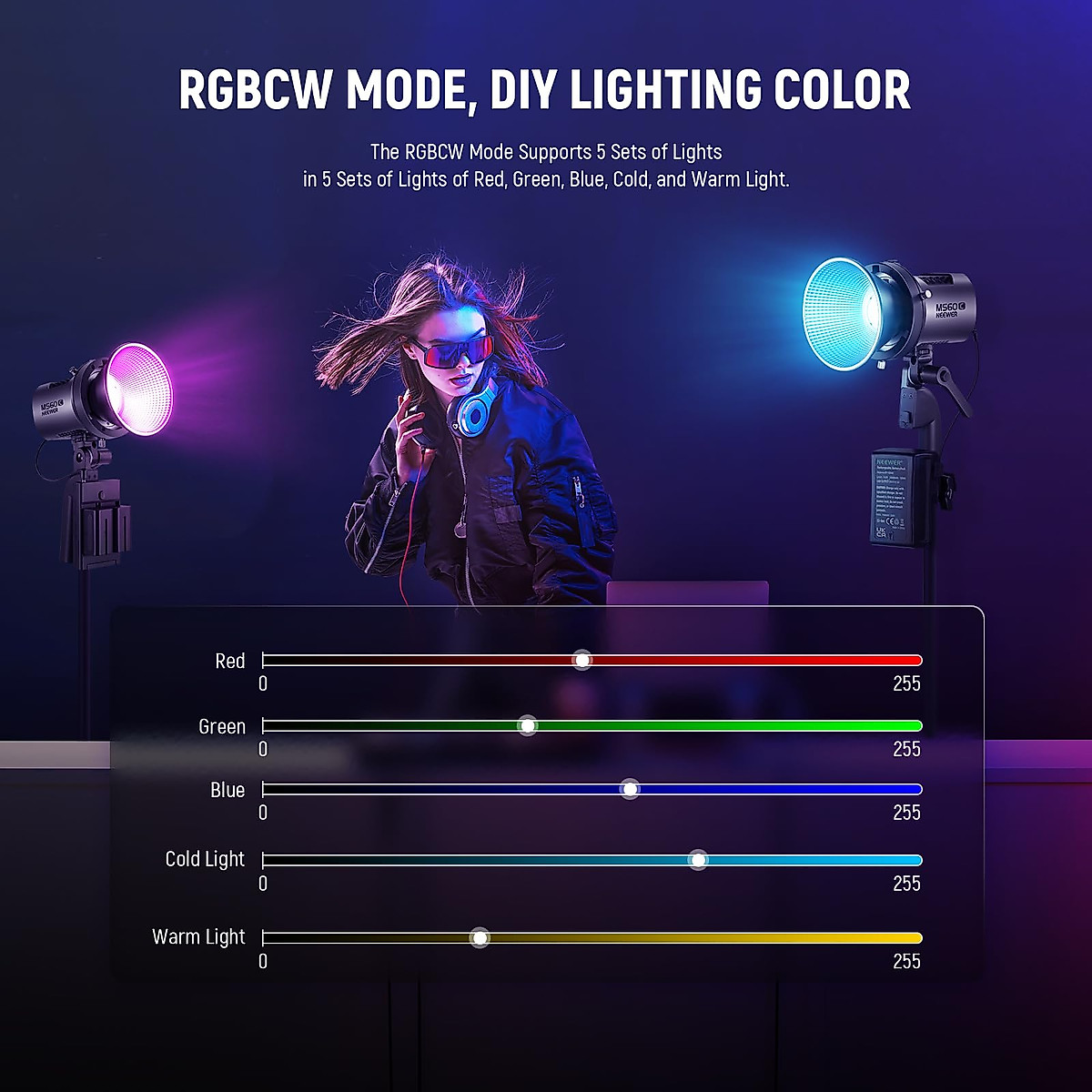 NEEWER MS60C RGBWW LED Video Light with 2.4G/APP Control, 65W Metal Mini RGB COB Continuous Output Lighting Bowens Mount Handheld Spotlight 2700K-6500K,8300lux/1m, CRI 97+/TLCI 98+,17 Effects + RGBCW