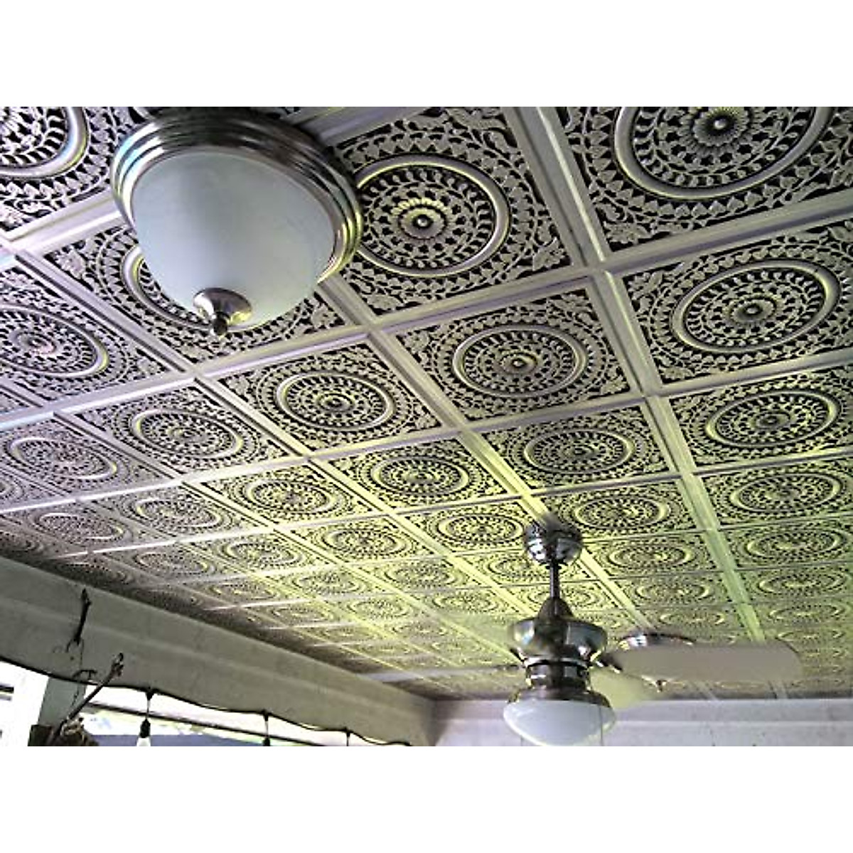 Grandma's Doilies Quartet-Faux Tin Ceiling Tile - Antique Silver 25-Pack