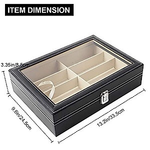 Siveit 8 Slot Sunglass Organizer Leather Eyeglasses Collector Eyewear Display Case Storage Box, Black