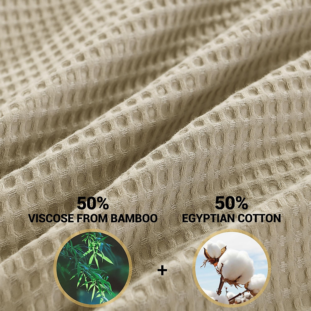 Rosecret Cotton Waffle Duvet Cover Queen, Blend Viscose Derived from Bamboo, Soft Breathable Comforter Cover with Pillow Shams for All Seasons, Khaki