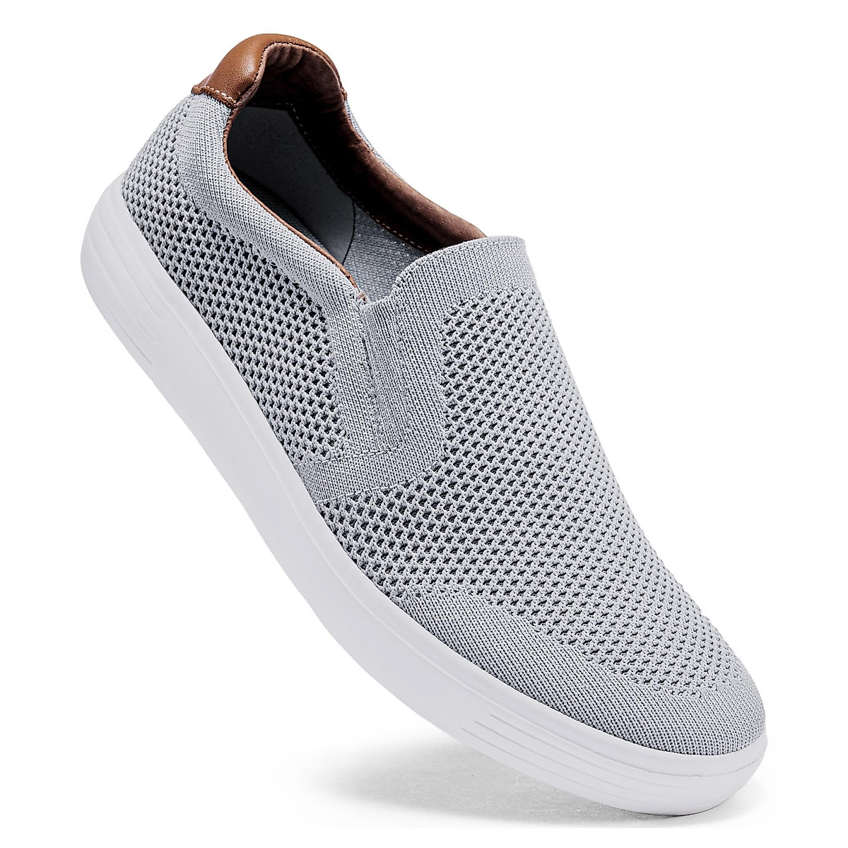 konhill Men's Slip on Sneaker - Knit Walking Loafers Memory Foam Driving Work Skate Shoes Arch Support Slip Resistant Shoes 9 US Gray,42