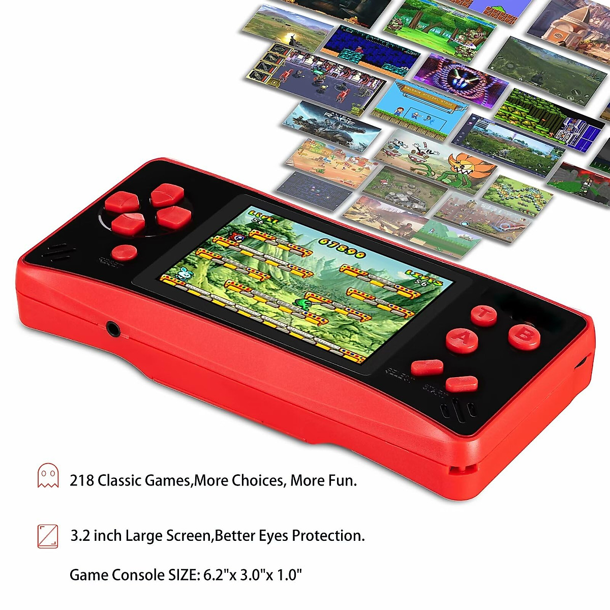 HigoKids Electronic Handheld Games for Kids 3.2" Large Screen Built-in 218 Classic Retro Video Games USB Rechargeable Arcade Gaming Player System Best Road Trip Partner for Boys（Red）