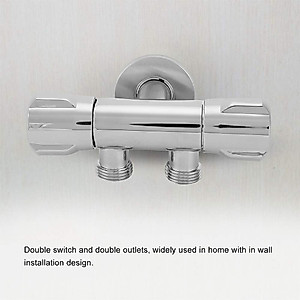 Double Switch Outlet Toilet Bidet Shower Faucet, Angle Stop Valve Copper Outlet Angle Valve G1/2 Thread 1 Inlet 2 Outlet, Double Handle Double Control Faucet for Sprayer Toilet