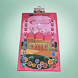 dailymall Smart Intelligent Muslim Prayer Rug, Electronic Islamic Prayer Carpet Mat, Teaching Talking Music Mat with Worship Step Guide for Kids Toddlers - Pink, 110x70cm