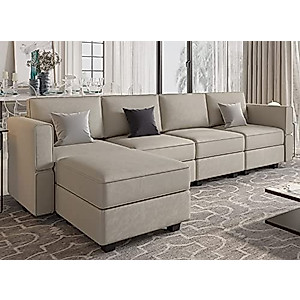 Belffin Modular Sectional Sofa Couch with Reversible Chaise Velvet L Shaped Couch with Storage 4-seat Convertible Sofa Grey…