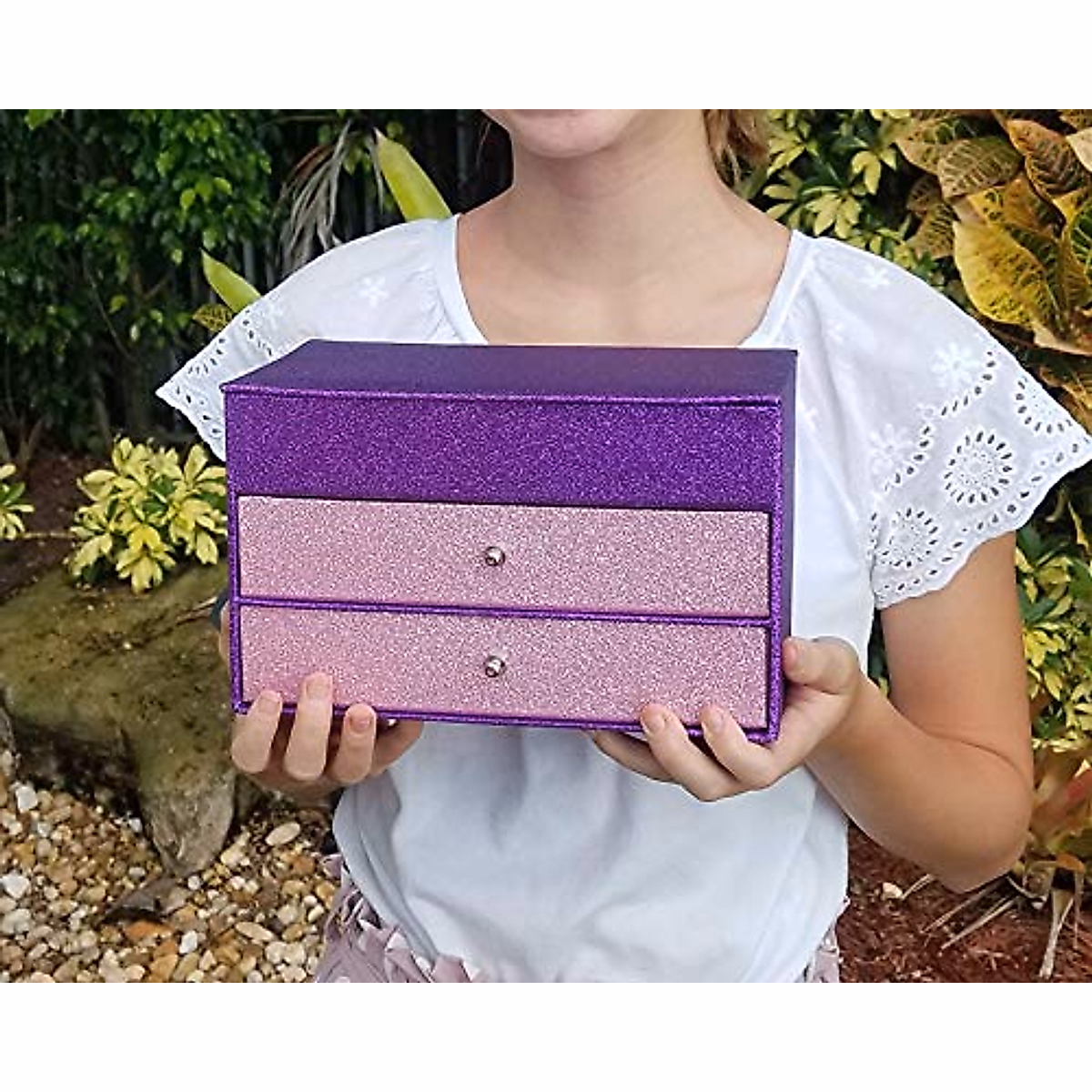 Sparkle Glamour Jewelry Box Organizer (Purple with pink drawers)
