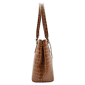 Womens Leather Shoulder Bag Croc Print Hobo Handbag Colours Black Bordo Green Tan Sylvia, Tan