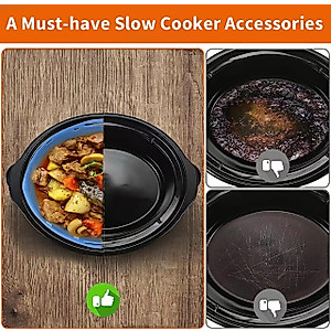 2pcs Silicone Slow Cooker Liners, Foldable Slow Cooker Liners for 6-7-8-10 Quarts, Reusable Crock-Pot Liners with Buttons and Hooks for Oval or Round Pot, Leakproof & Easy Clean, Green+Blue