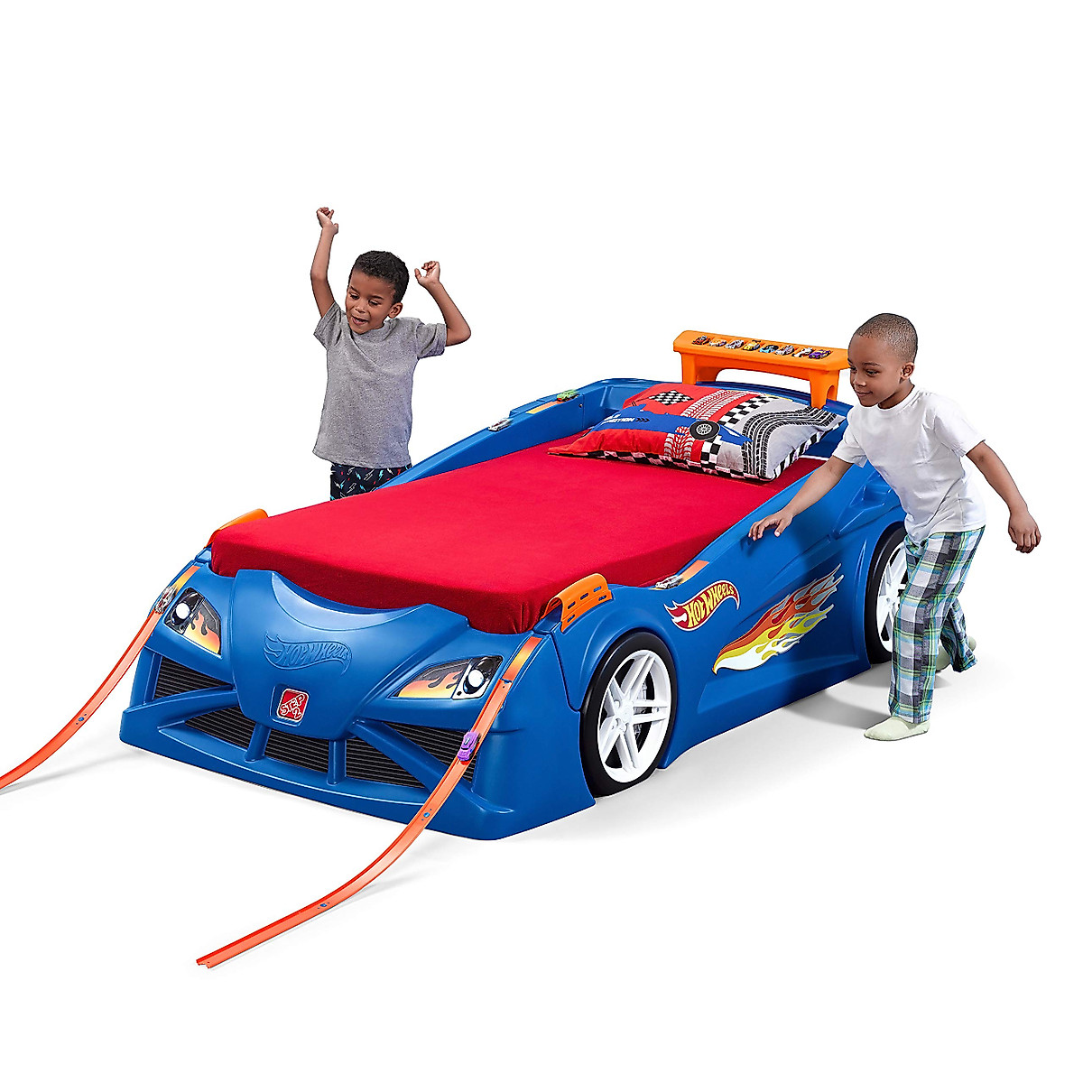 Step2 733538854691 Hot Wheels Toddler to Twin Bed with Lights Vehicle, Blue, Red, Orange