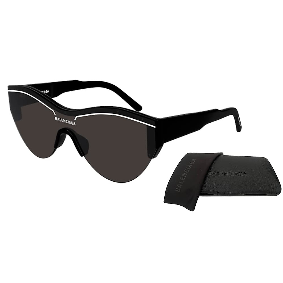 Balenciaga BB0004S 001 99MM Black/Grey Shield Sunglasses for Men + BUNDLE with Designer iWear Eyewear Kit